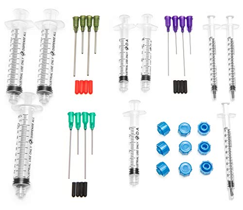 Dispense All - K2-9PK All-Purpose Industrial Syringe Kit - 1ml/3ml/10ml with 1 & 2 Inch 14, 18, & 21 Gauge Dispensing Tips, Syringe Caps and Tip Covers