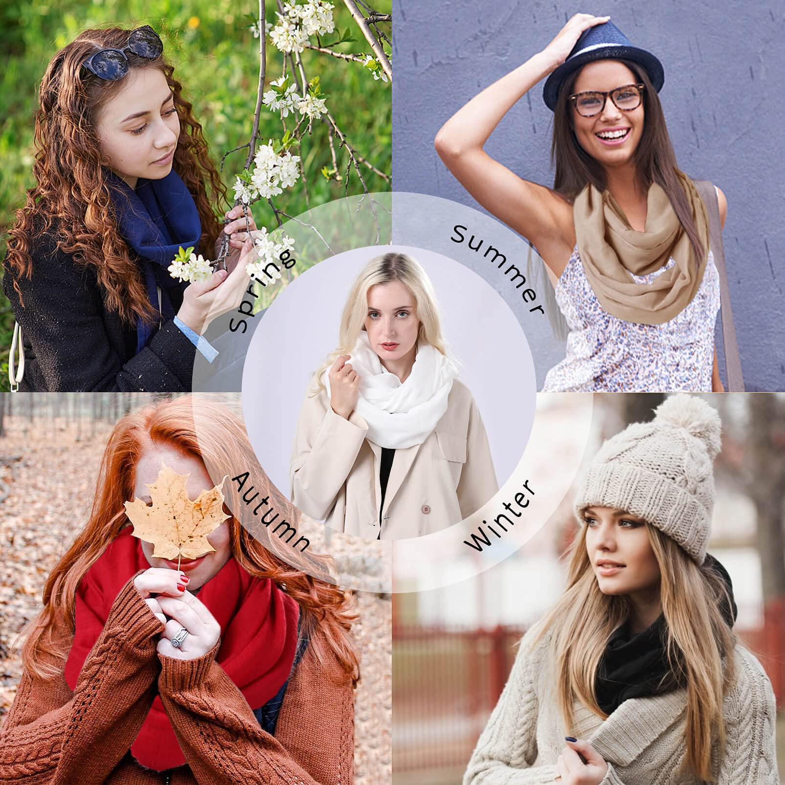 3 Packs Lightweight Plain Infinity Scarf or Oblong Scarf For Women Scarf Shawl Wrap,Black, White, Grey, One Size