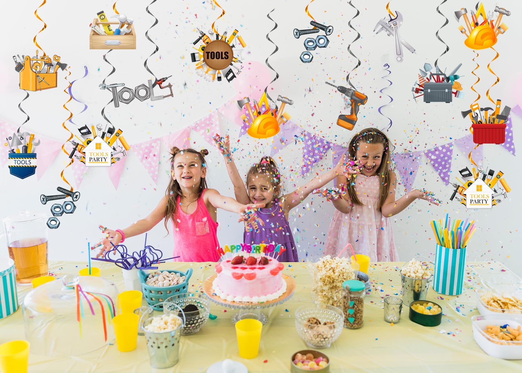 24 Pcs Tools Hanging Decorations Tools Hanging Swirls Ceiling Swirls Tools Birthday Party Supplies for Tools Party Decorations Toolbox Decorations