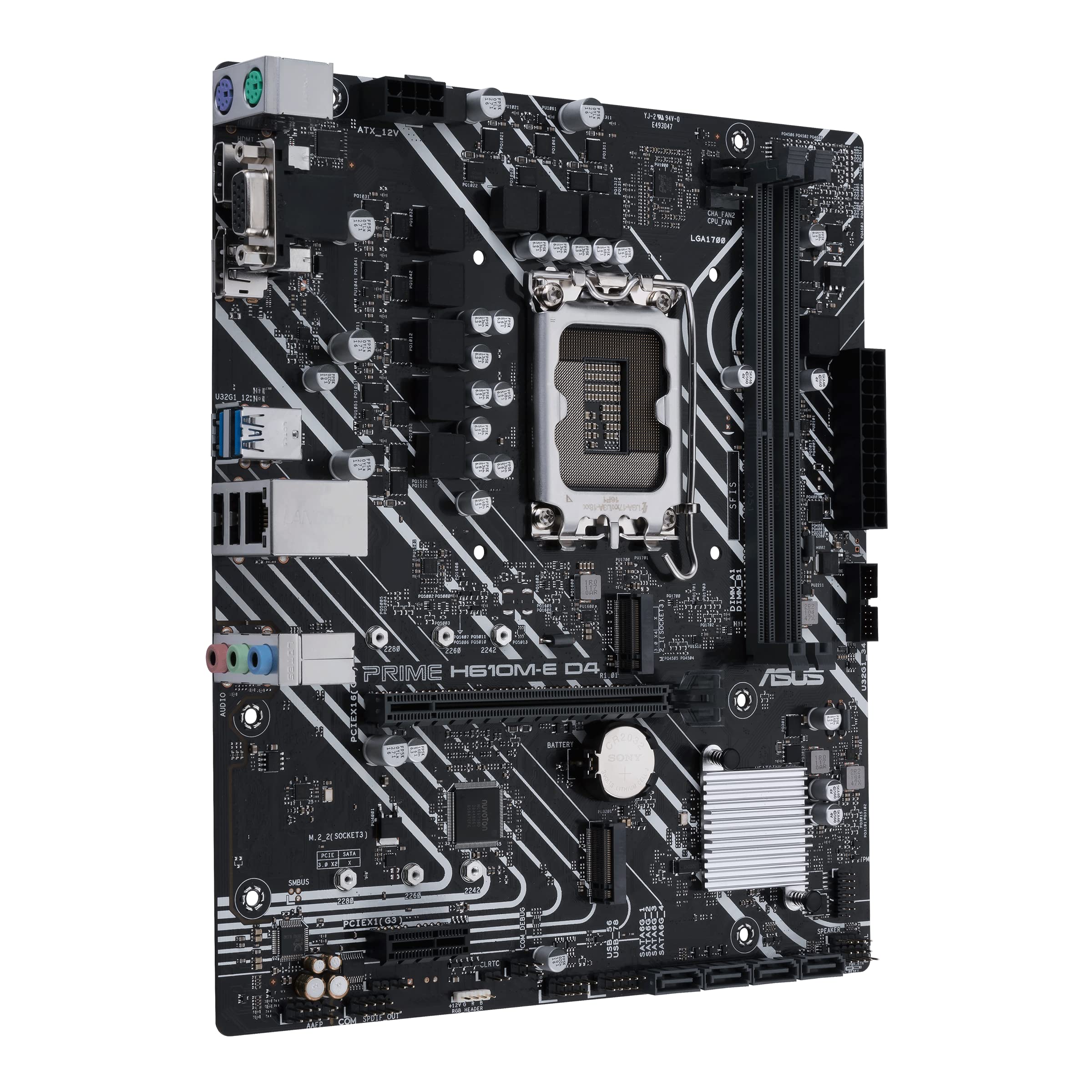ASUS PRIME H610M-E D4 LGA 1700(Intel 12th Gen) mATX motherboard (PCIe 4.0, DDR4,2xM.2 slots,1Gb LAN,DisplayPort/HDMI/D-Sub, USB 3.2 Gen 1 ports, SATA 6 Gbps, COM header, RGB header)