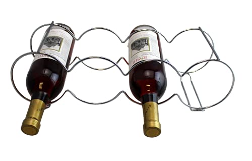 Dependable Stackable Table Top Wine Rack Holds 4 Wine Bottles Silver Chrome