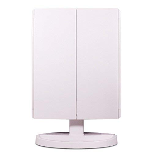 KXA Tri-Fold Vanity Mirror, 24 LED Lighted with Touch Screen 1X/2X/3X Magnification and USB Charging Adjustable Brightness and Stand for Makeup