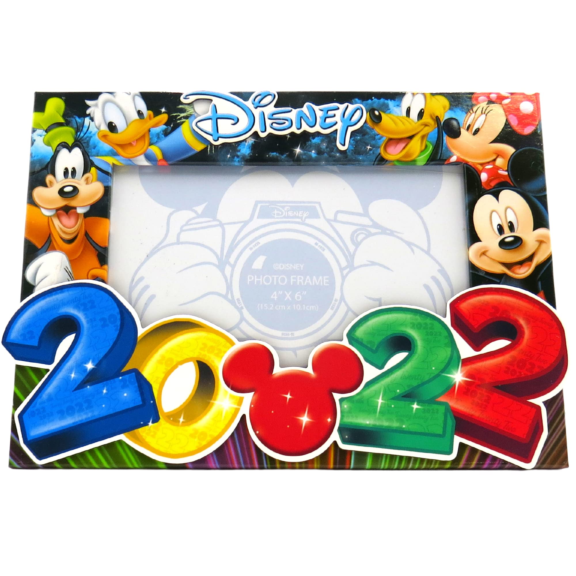 2022 Disney Big Numbers Multicolored Souvenir Picture Frame, Paper Dated Frames with Mickey Mouse, Donald Duck, Goofy, and Pluto, First Family Trip Keepsake