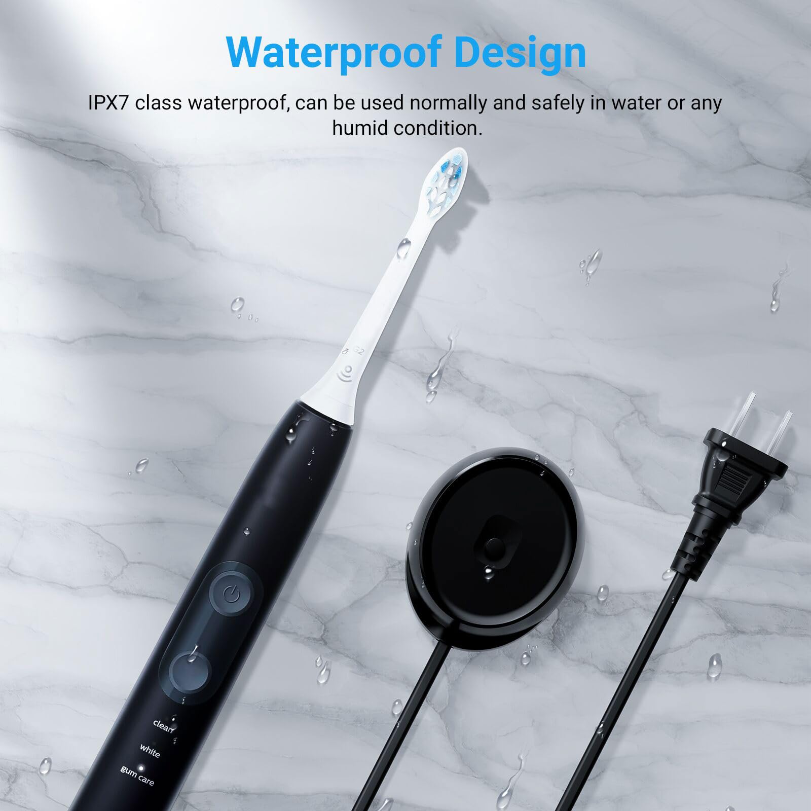 Replacement Model HX6100 Charger Compatible with Philips Sonicare Protective Clean 5100 5300 Electric Toothbrush Charging Base, HX6000 / HX8000 / HX9000 Portable Waterproof Power Cord