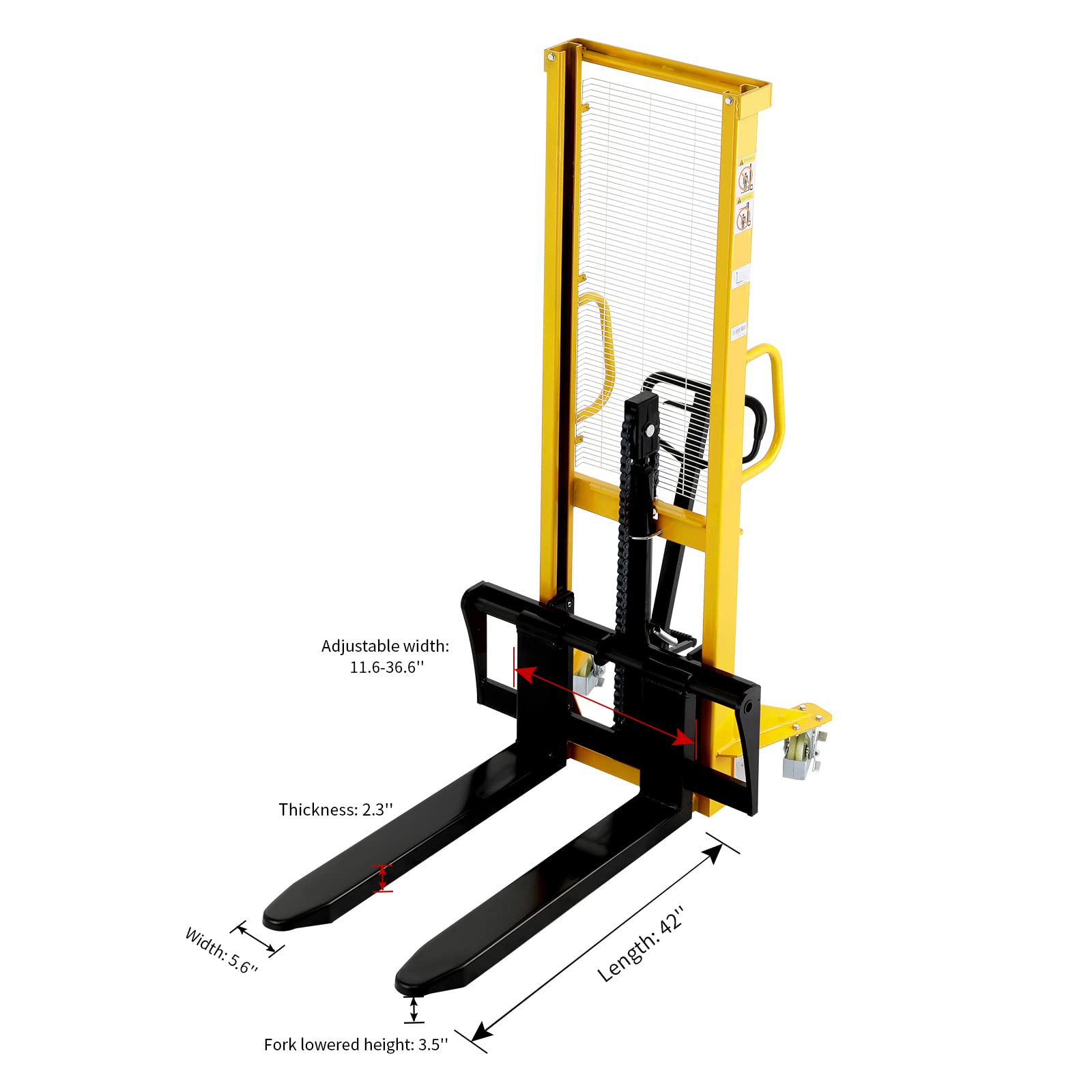 Xilin Manual Pallet Truck Stacker 2200lbs Capacity 63" Hydraulic Lift Height with Adjustable Forks and Fixed Legs Handling Tools