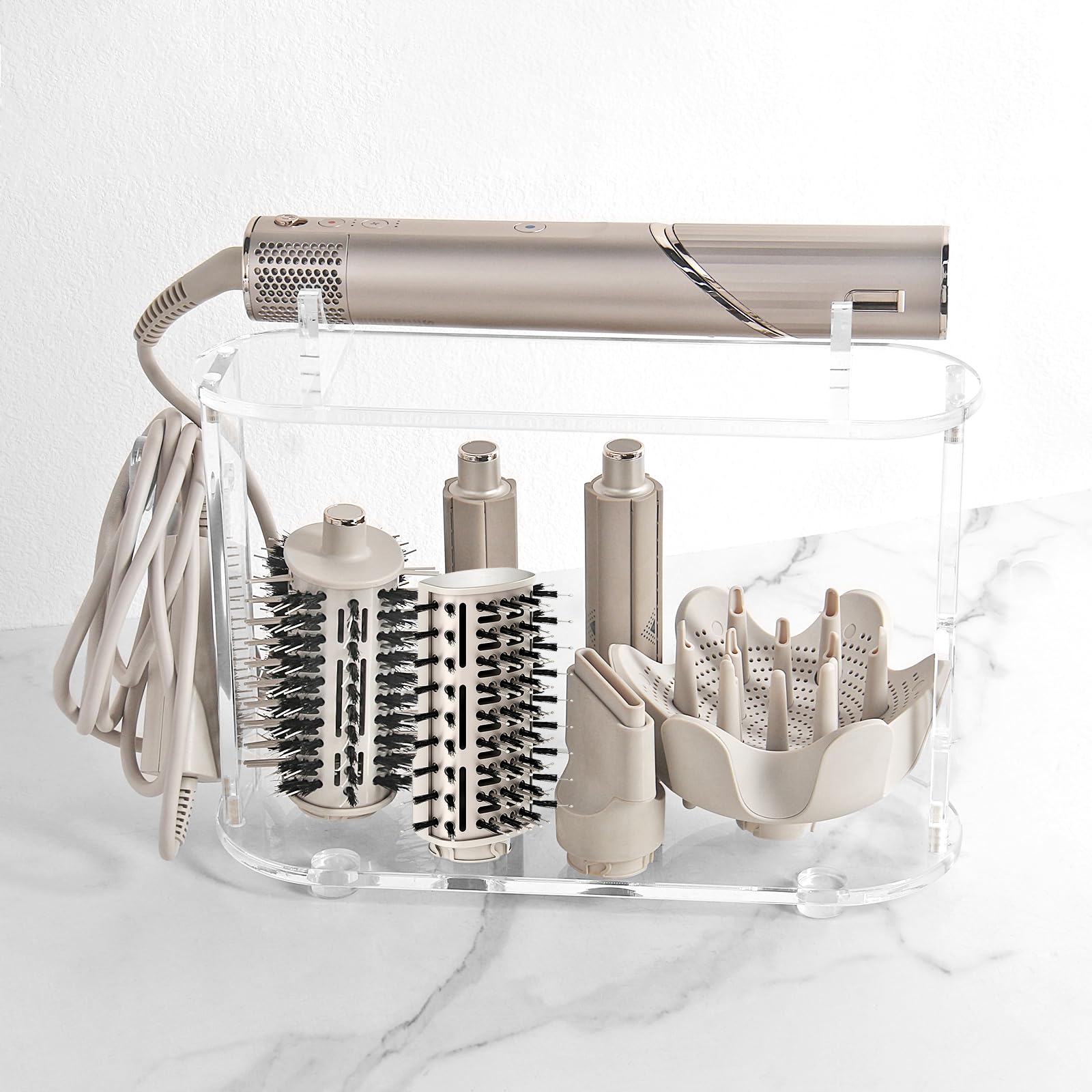 Affogato Storage Holder Compatible with Shark FlexStyle HD430C, Desktop Organizer for Storage Attachments, Acrylic Hairdryer Rack with Cord Hanger for Accessories Curlers Brushes Diffuser