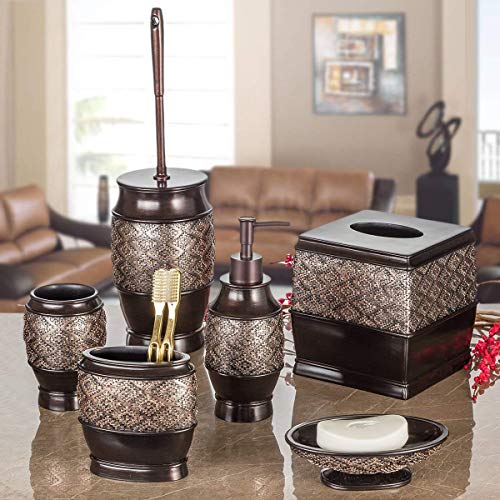 Creative Scents Dublin Small Trash Can with Lid - Decorative Waste Basket, Durable Resin Slim Bathroom Covered Garbage Can Wastebasket Bin for Diaper/Paper (Brown)