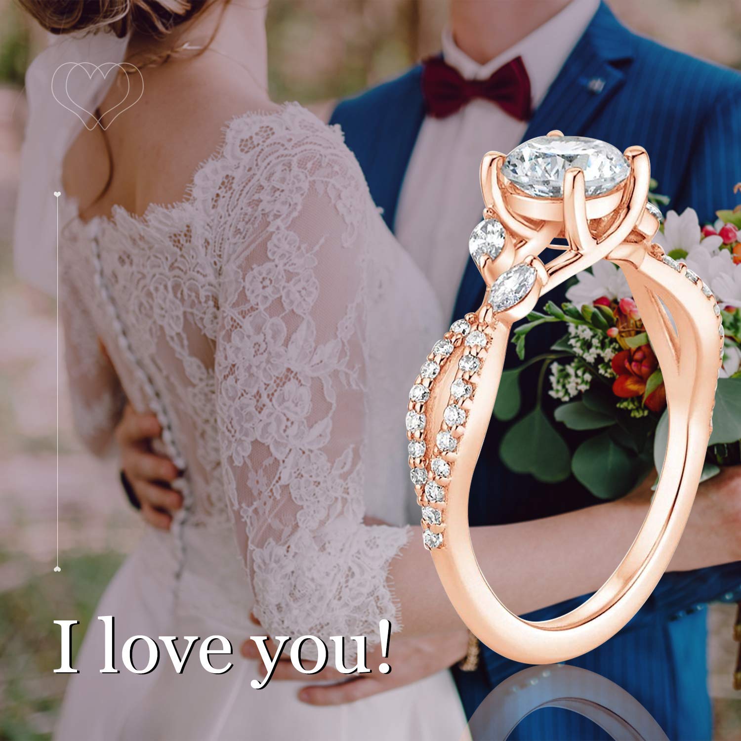 2 CTW Moissanite Engagement Ring for Women Simulated Diamond wedding rings for women (Rose Gold)