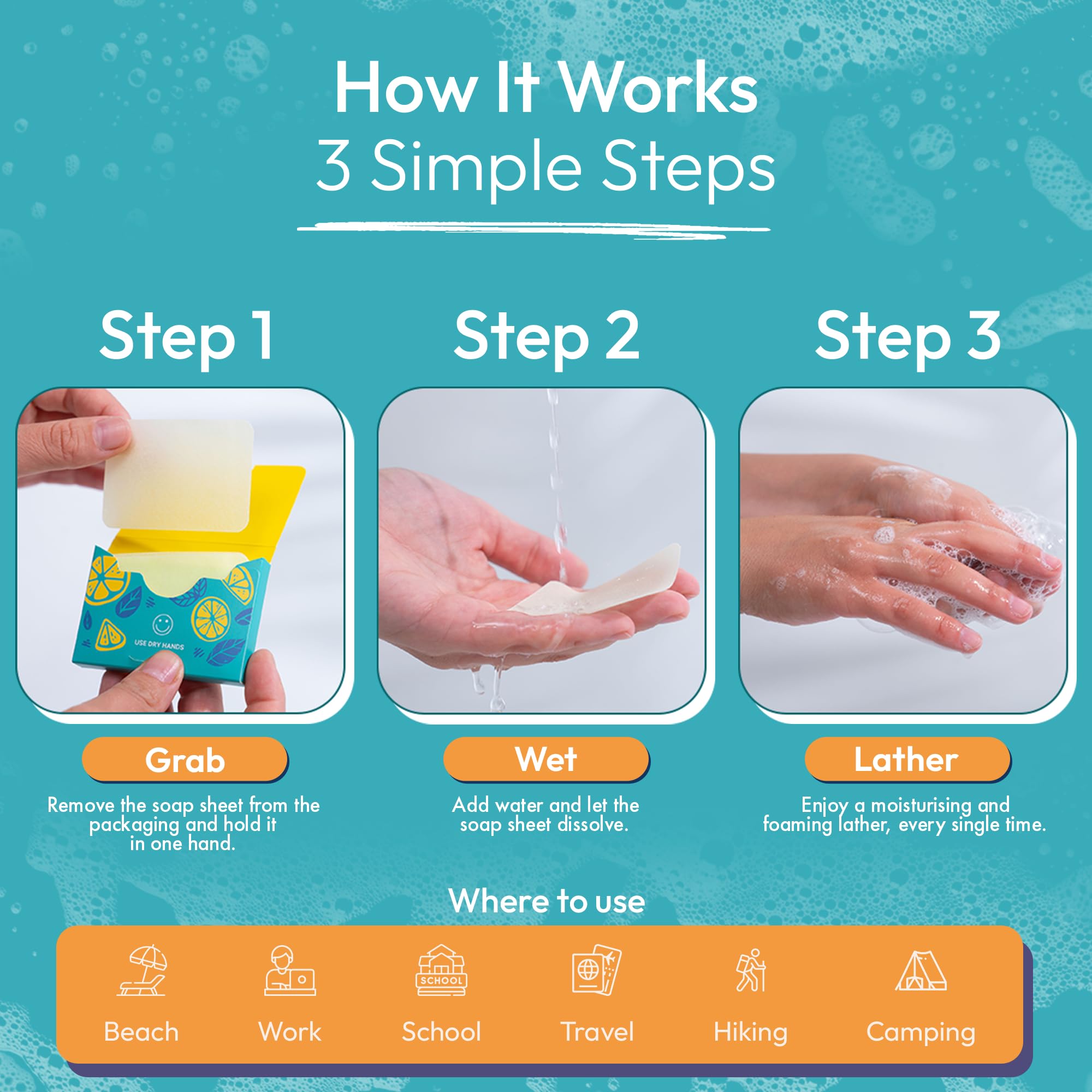 FOMIN - Antibacterial Paper Soap Sheets for Hand Washing - (300 Sheets) Unscented Portable Travel Soap Sheets, Dissolvable Camping Mini Soap, Portable Hand Soap Sheets