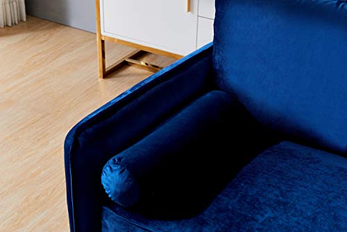 JULYFOX Blue Velvet Fabric Sofa Couch, 71 inch Wide Mid Century Modern Living Room Couch with Side Storage Fashion Golden Legs for Small Spaces