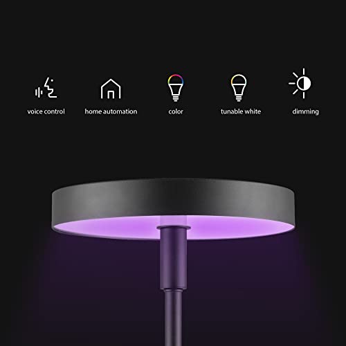 Globe Electric 67240 Wi-Fi Smart Table Lamp, Satin Black, No Hub Required, Voice Activated, 7 Watts, Multicolor Changing RGB, Tunable White 2000K - 5000K, 400 Lumens, 50,000 Hours, 80 CRI