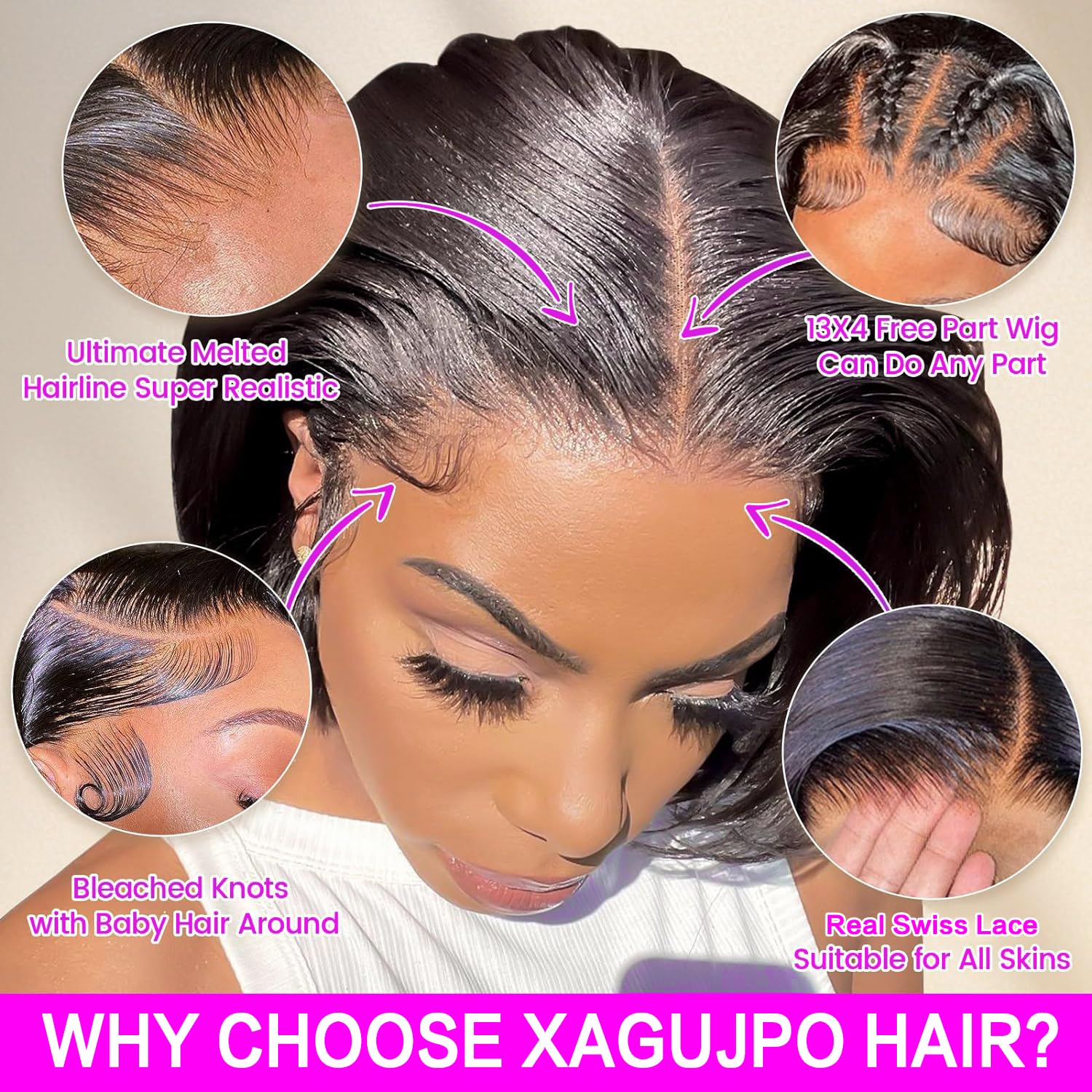 Xagujpo 12inch 13x4 lace front wigs humna hair