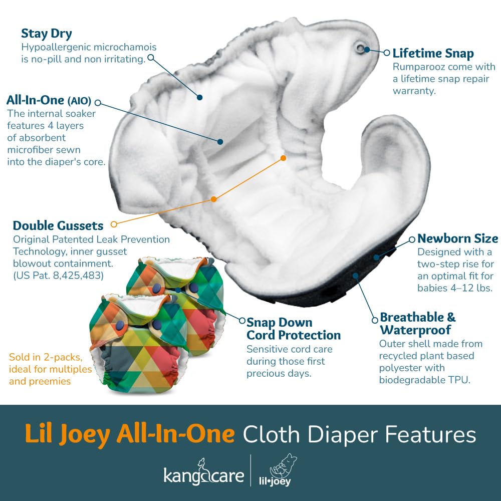 Kanga Care Lil Joey Newborn All in One AIO Cloth Diaper (2pk) Caribbean 4-12lbs