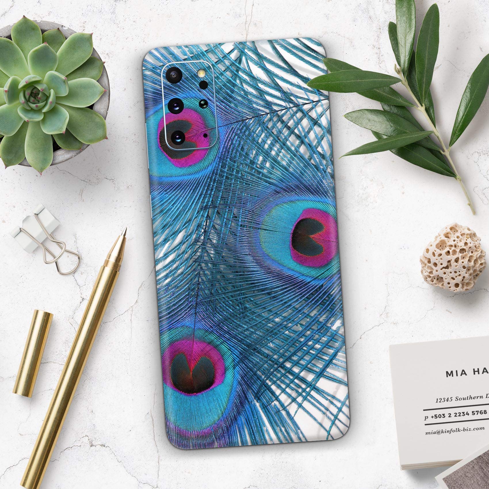 DesignSkinz Blue Peacock Protective Vinyl Decal Wrap Skin Cover Compatible with The Samsung Galaxy S20 (Screen Trim & Back Glass Skin)