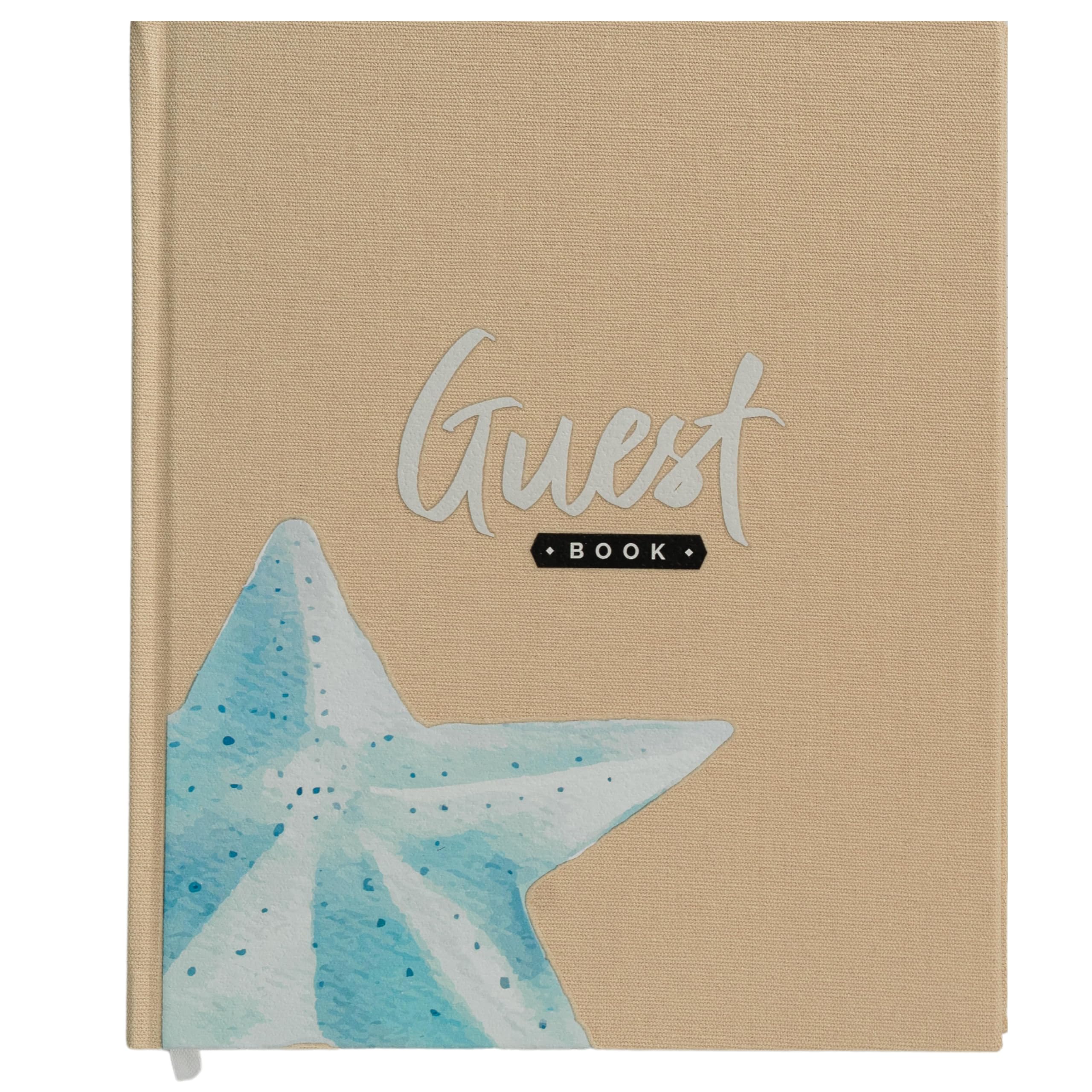 Paper 'n Such Guest Book for Vacation Home, Hardcover Linen Beige Guestbook, Vacation Rental Essentials, Visitor Sign in Book, Beach House Welcome Book for Short Term Rentals, Host Gift