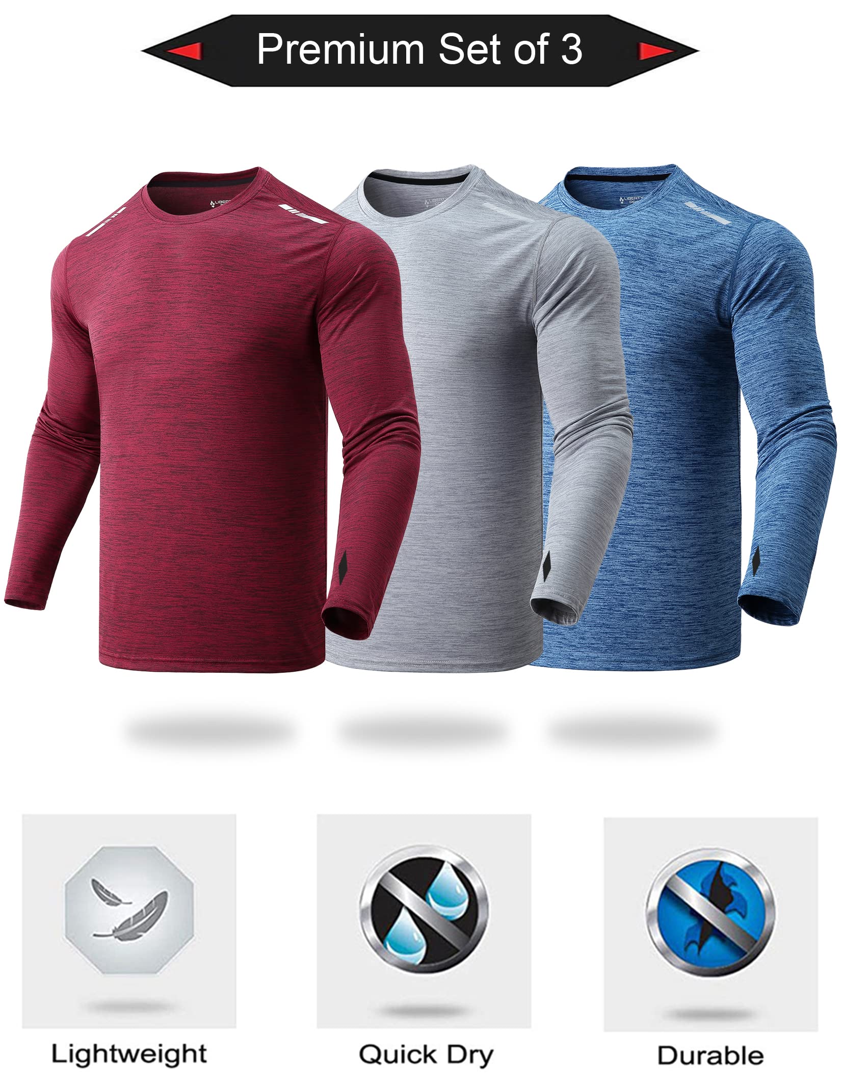 3 Pack: Men's Long Sleeve T Shirts, Dry Fit UV Sun Protection Outdoor Hiking Athletic Active Tops with Thumb Holes (Set 2, XX-Large)