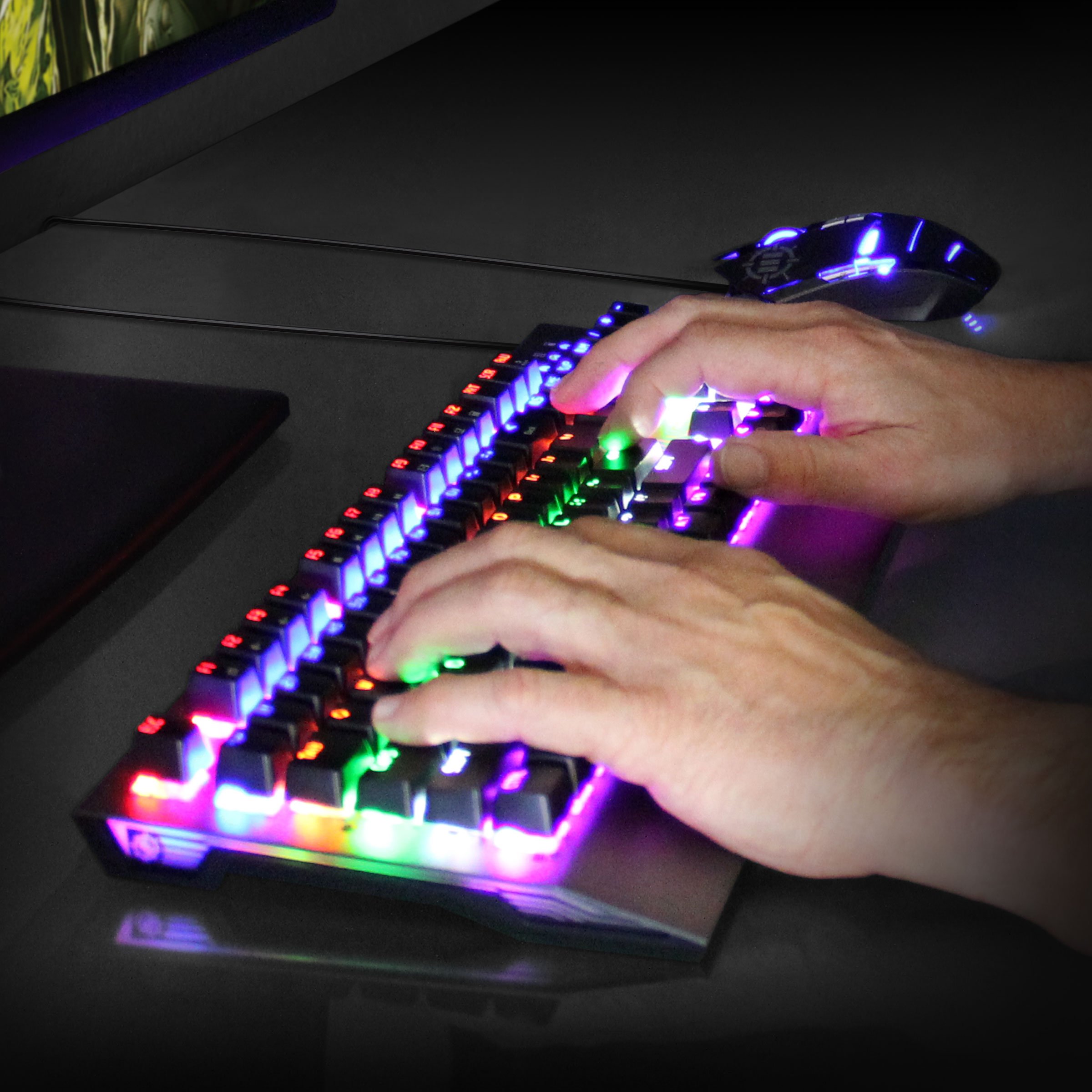 ENHANCE LED Mechanical Gaming Keyboard - Red Switches 104 Backlit Keys Pro Series FPS/MOBA Brushed Aluminum Metal - Anti Ghosting, N-Key Rollover, 10 Lighting Modes - Scoria Tournament Keyboard