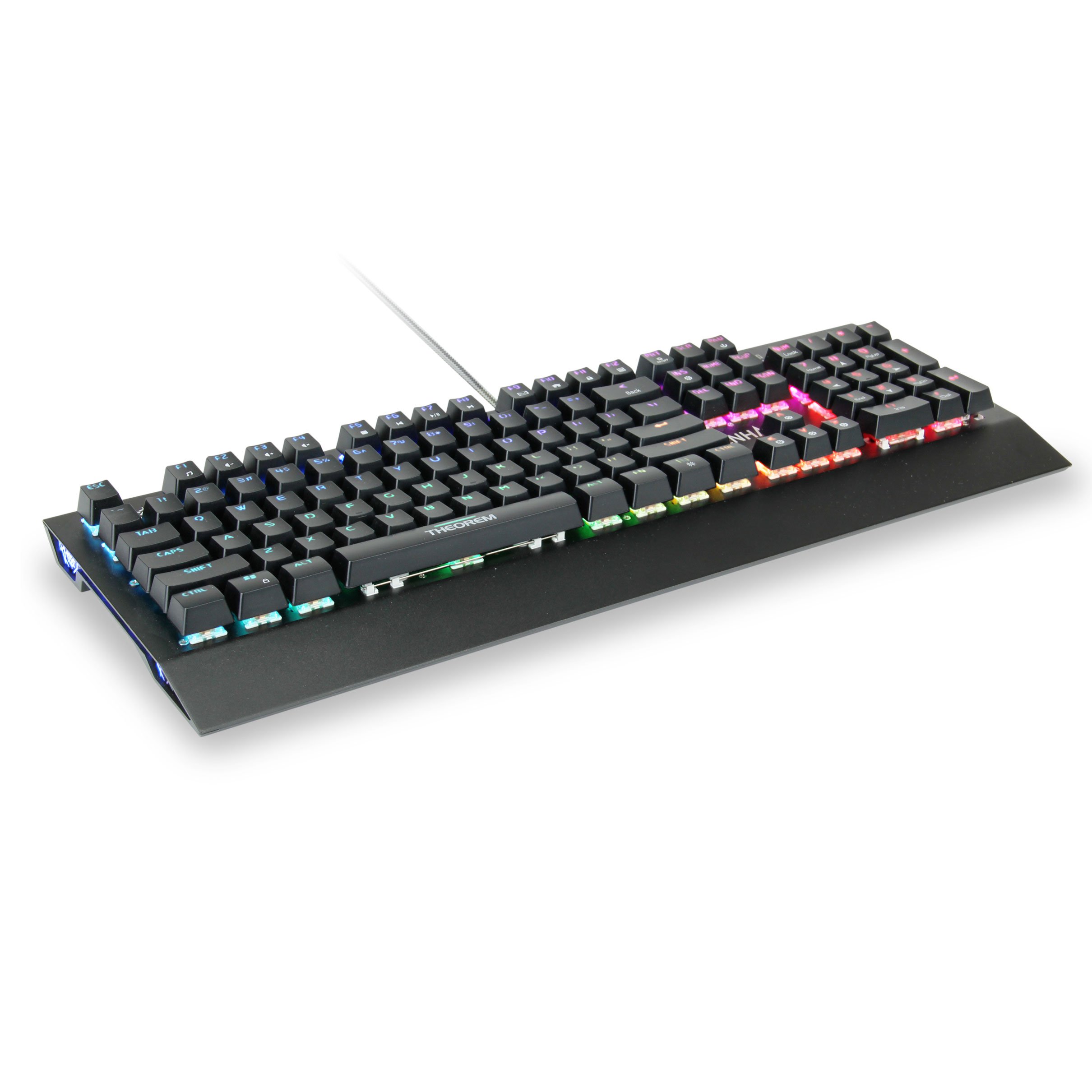ENHANCE Mechanical Gaming Keyboard - Theorem Backlit LED RGB Gateron Blue Switches - Programmable Macros, Brushed Aluminum Metal, NKRO, Anti-Ghosting, Software Customization - 13 Lighting Effects