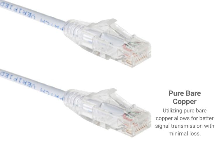 CablesAndKits - Cat6 Slim Snagless 10ft White Ethernet Cable, High-Density PVC Jacket (CM), Pure Copper, RJ45 Computer & Networking Patch Cord - Lifetime Wty