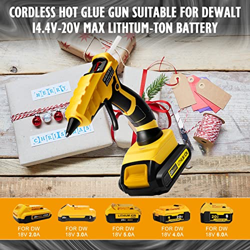 2AH Battery Cordless Hot Glue Gun for Dewalt, Suitable for Dewalt 18V Max Lithium-ion Battery, for Arts & DIY & Repairs, 30s Quick Preheat Hot Melt Glue Gun with 30 Pcs Glue Sticks(7 * 150mm)