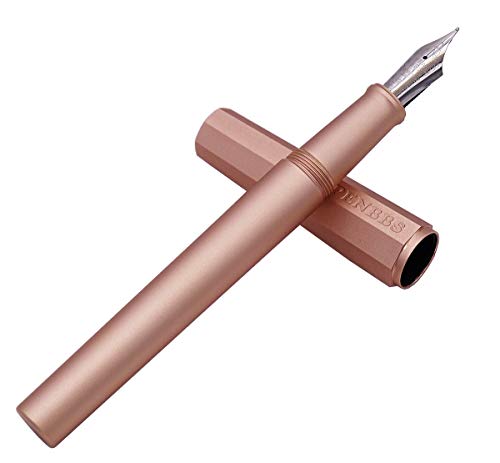 erofa Penbbs 350 Fountain Pen Fine Nib with Rollerball Pen Nib Pen Set & Box - Metallic Rose Golden Alloy Anode Octagonal