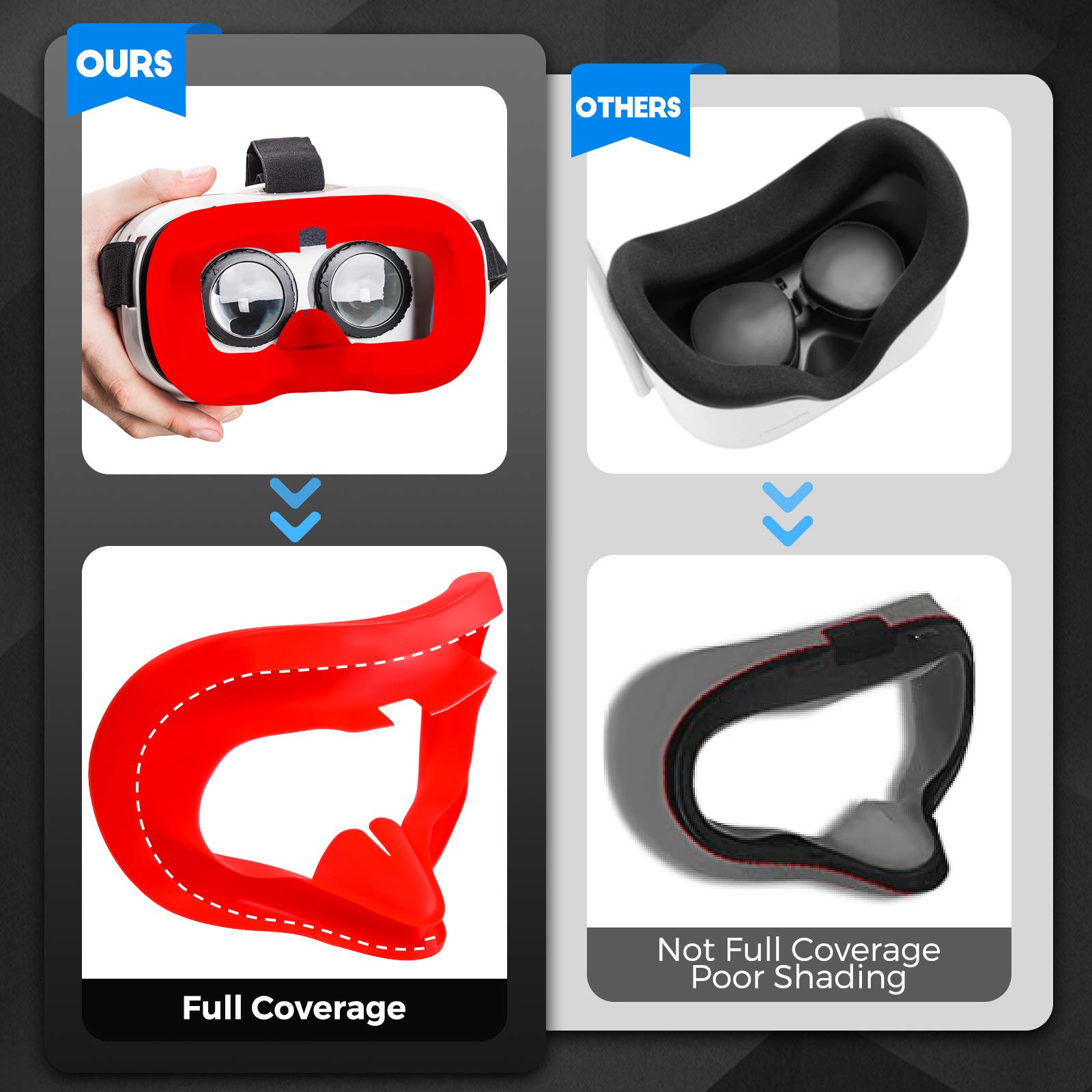 3 Pieces Eye Silicone Cover Silicone Face Covering Compatible with Oculus Quest 2 Sweatproof Lightproof Leakproof (Black, Blue, Red)