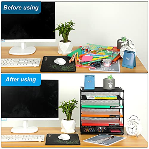 Samstar Letter Tray Organizer, 5-Tier Desk File Organizer Paper Sorter Letter Shelf Rack with Sliding Drawer, Black