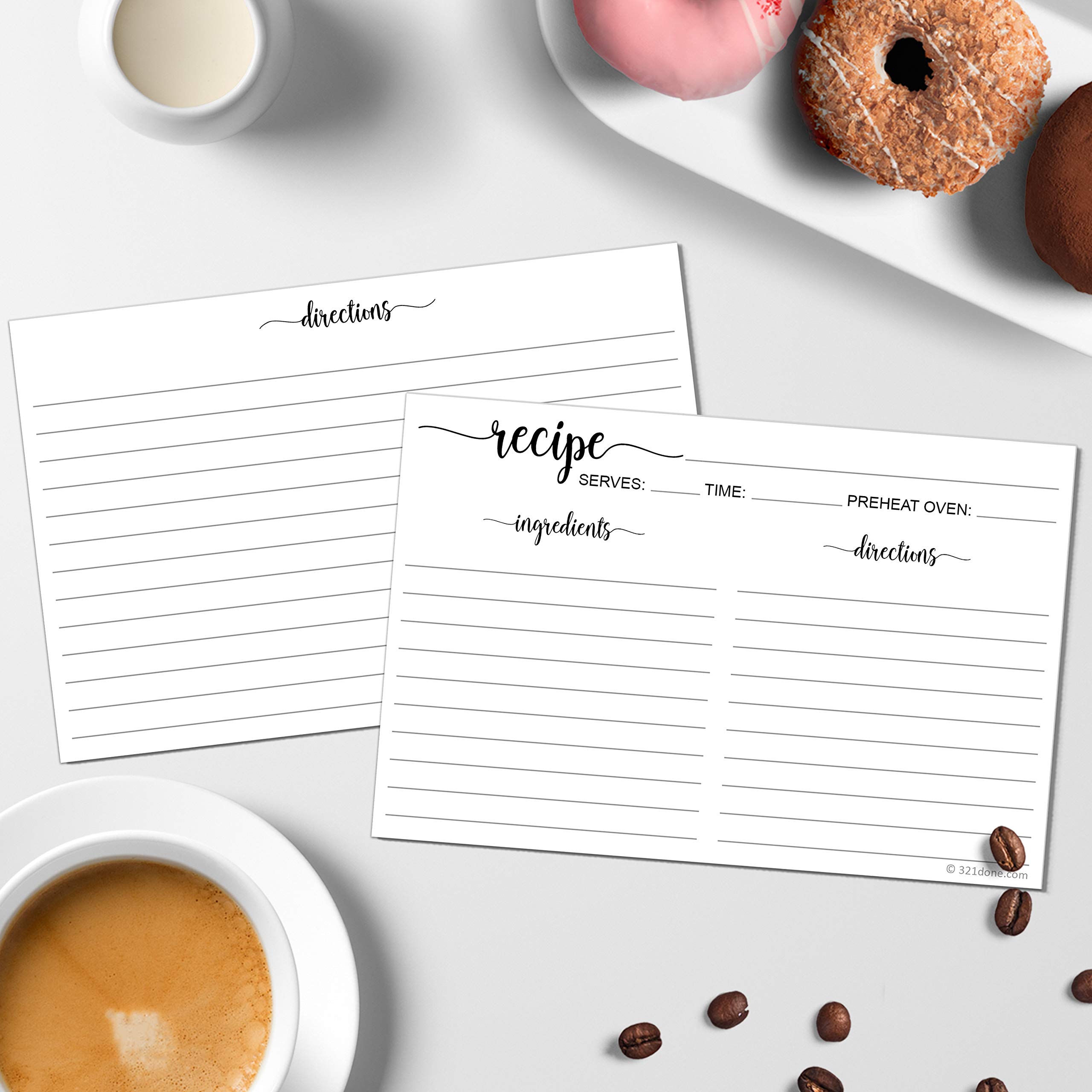 321Done Recipe Cards (Set of 50) 4x6 Large White - Black and White Minimalist for Weddings, Bridal Shower - Double-Sided - Made in USA
