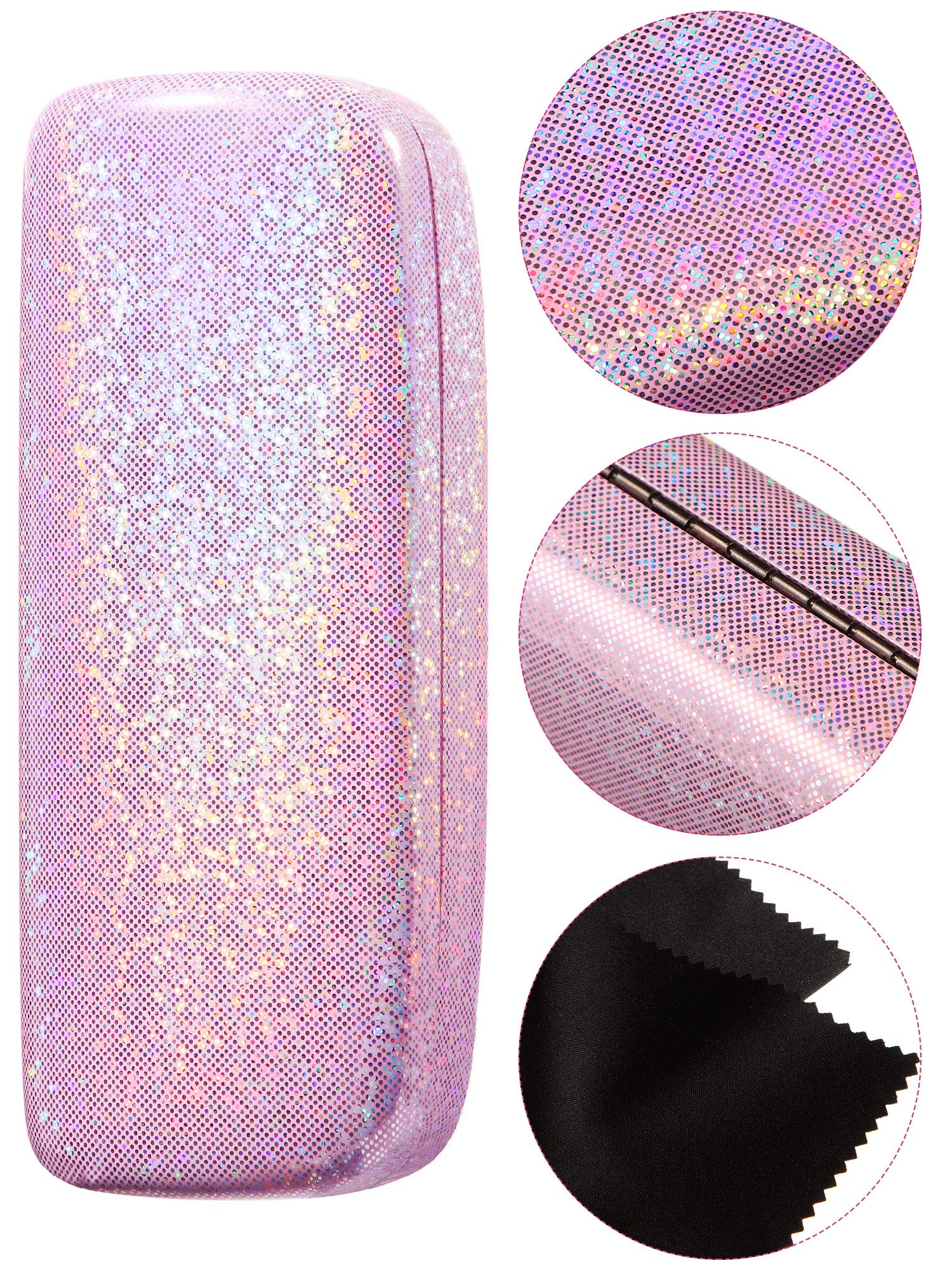 3 Pieces Hard Shell Sunglasses Case Dazzling Glitter Glasses Case Smooth Sunglasses Case with Eyeglass Cloth