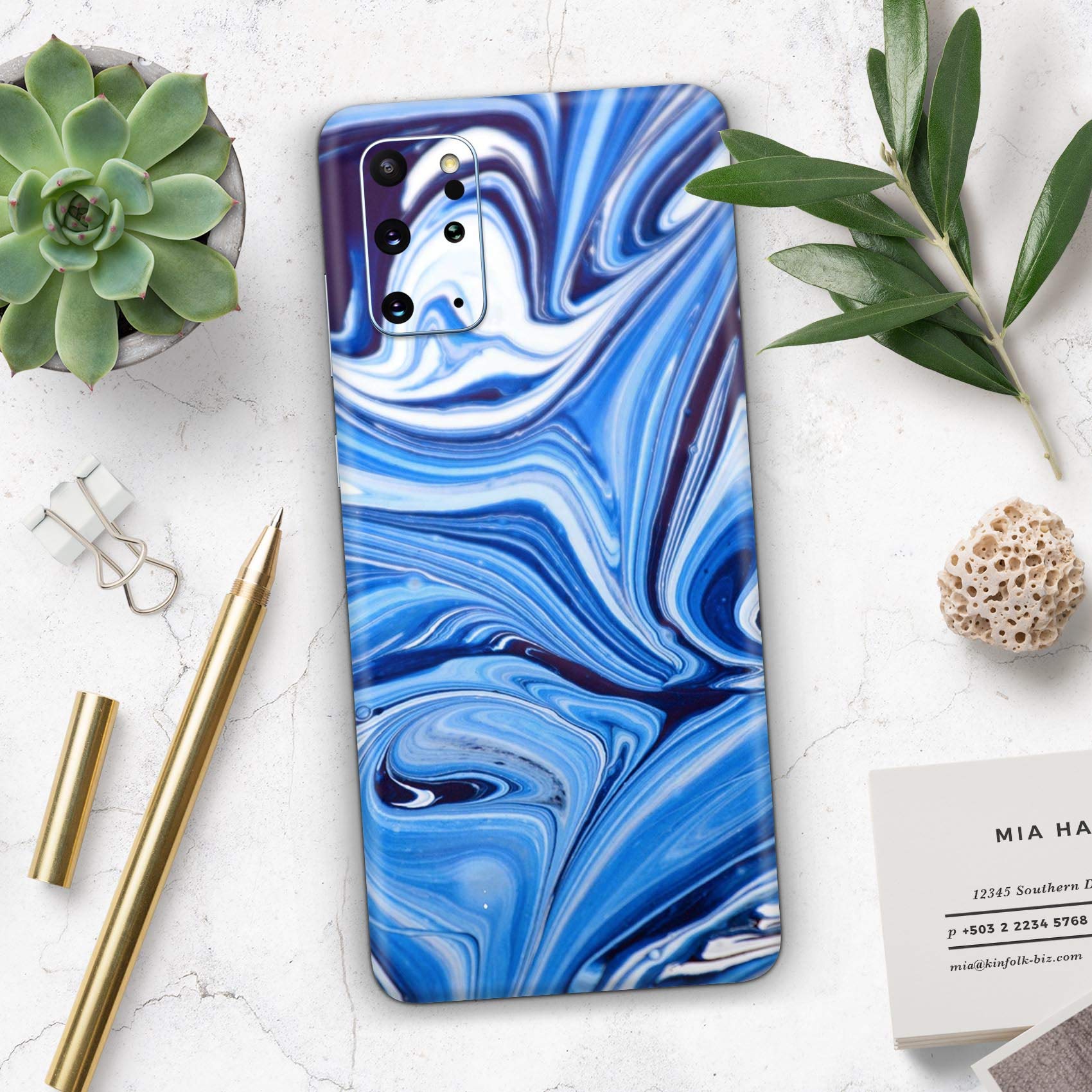 DesignSkinz Blue and White Blended Paint Protective Vinyl Decal Wrap Skin Cover Compatible with The Samsung Galaxy S20 (Screen Trim & Back Glass Skin)