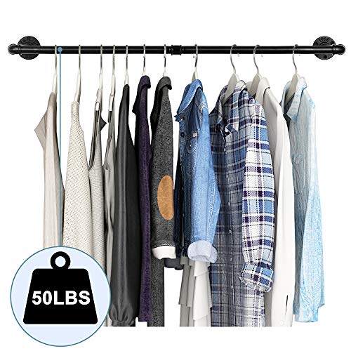 Neala Industrial Pipe Clothing Rack Set 31.5 Inches Black Iron Garment Rack 2 pack Multifunction Hanging Clothing Rod for Storage Retail Display Wall or Ceiling Mount in Bathroom Bedroom and Balcony