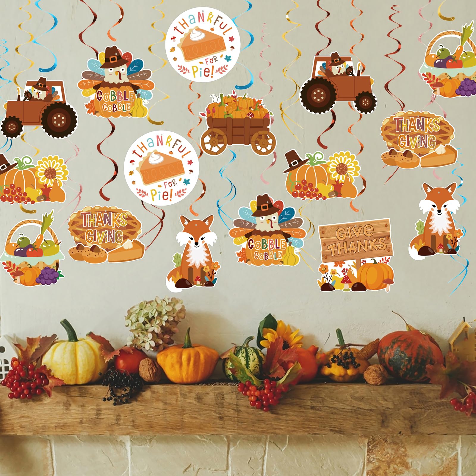 24-Piece Set, Fall & Thanksgiving Party Decorations - Hanging Swirls for Autumn Celebrations, Fall Home & Classroom Decorations