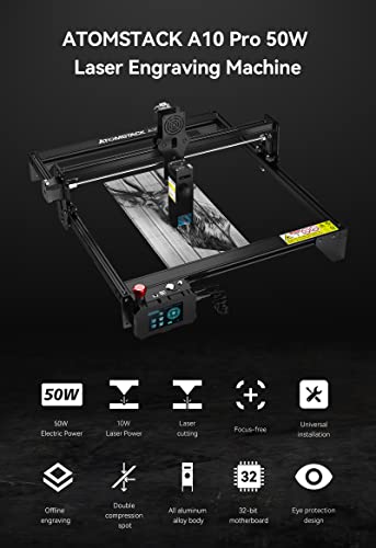 ATOMSTACK A10 pro 50W DIY Laser Cutter and Engraver Machine, 10W Output Power, Eye Protection Compressed Spot 11000mm/min Diode Laser Engraving for Metal and Wood, 410x400mm