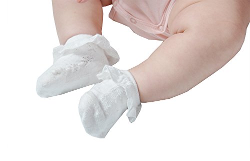 EPEIUS 5 Pack Baby-Girls Eyelet Frilly Lace Socks Newborn Princess Ankle Socks for 0-3 Months,Bow Pattern,White/Ivory/Pink/Purple/Green,Shoe Size 0-1
