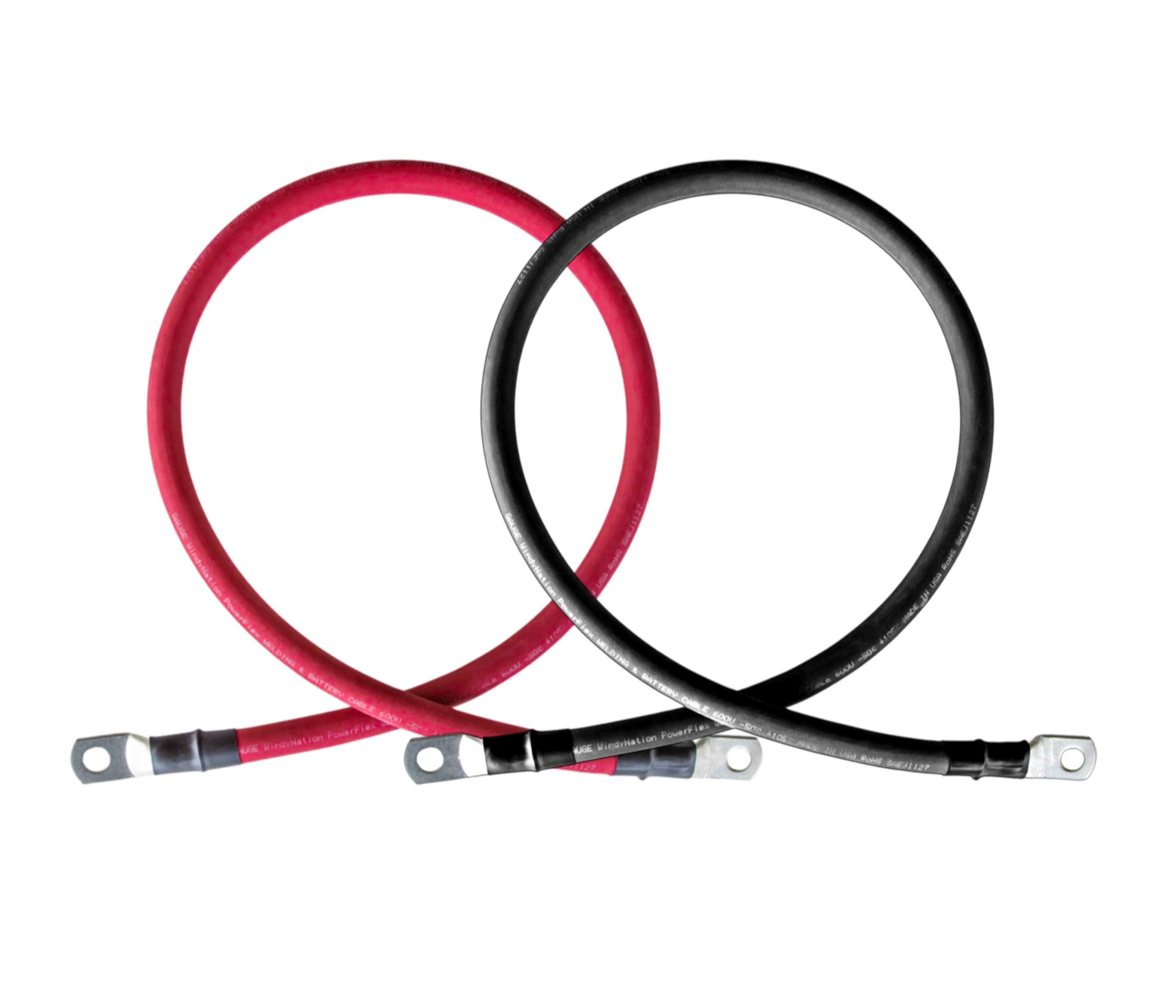 2/0 AWG 2/0 Gauge Red + Black Pure Copper Battery Inverter Cables Solar, RV, Car, Boat 3 Feet 5/16" in Lugs
