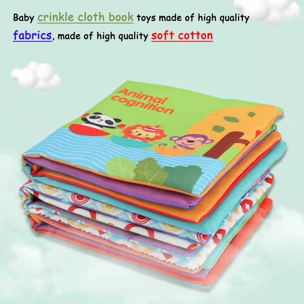 6 Soft Cloth Book Touch and Feel Baby Books Toys 0-24 Months, Crinkle Baby's First Fabric Book Activate Visual & Brain for Newborn, Toddler and Infant Early Education Cognition Busy Book