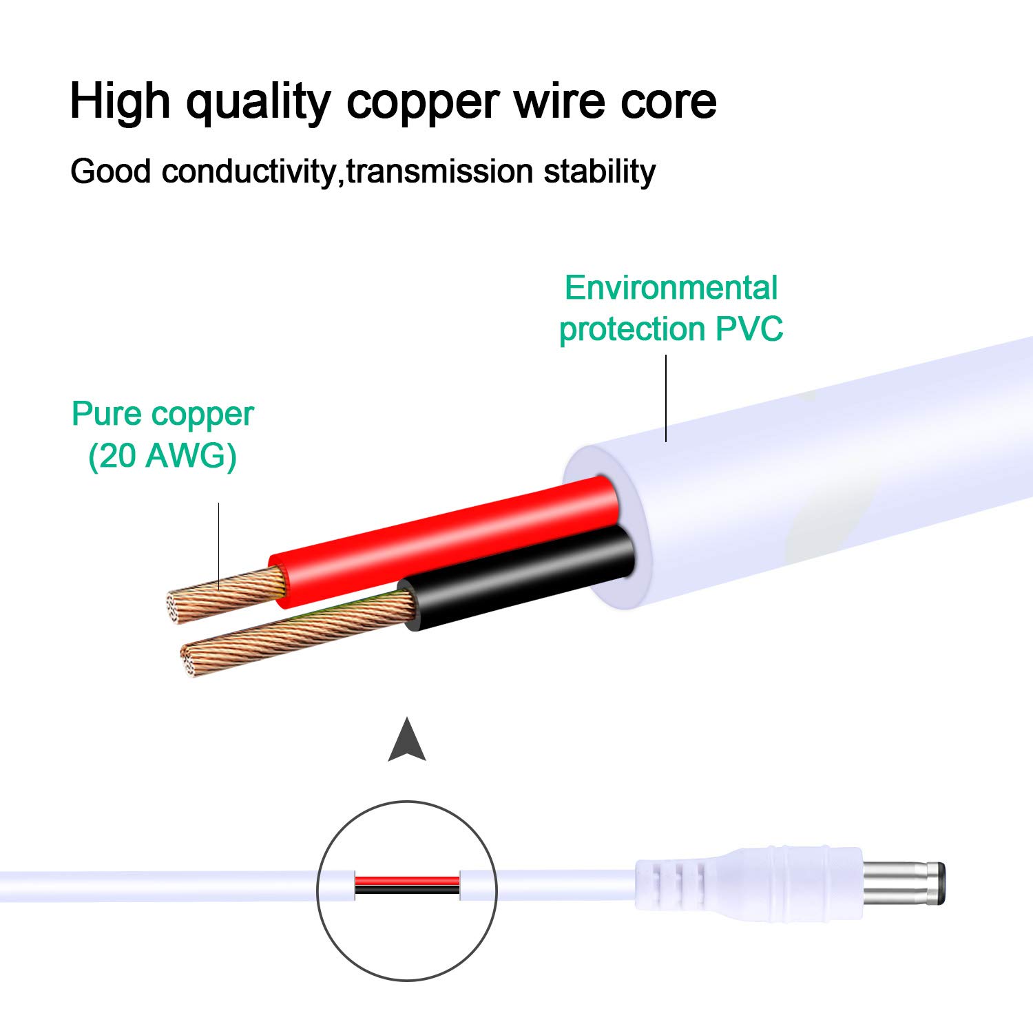 Cable Nahao 2 Pack Power Extension Cable 12ft 2.1mm x 5.5mm Compatible with DC 5V 12V 24V for CCTV Security Camera IP Camera Standalone DVR, LED Strip String Light-Male to Female (White)