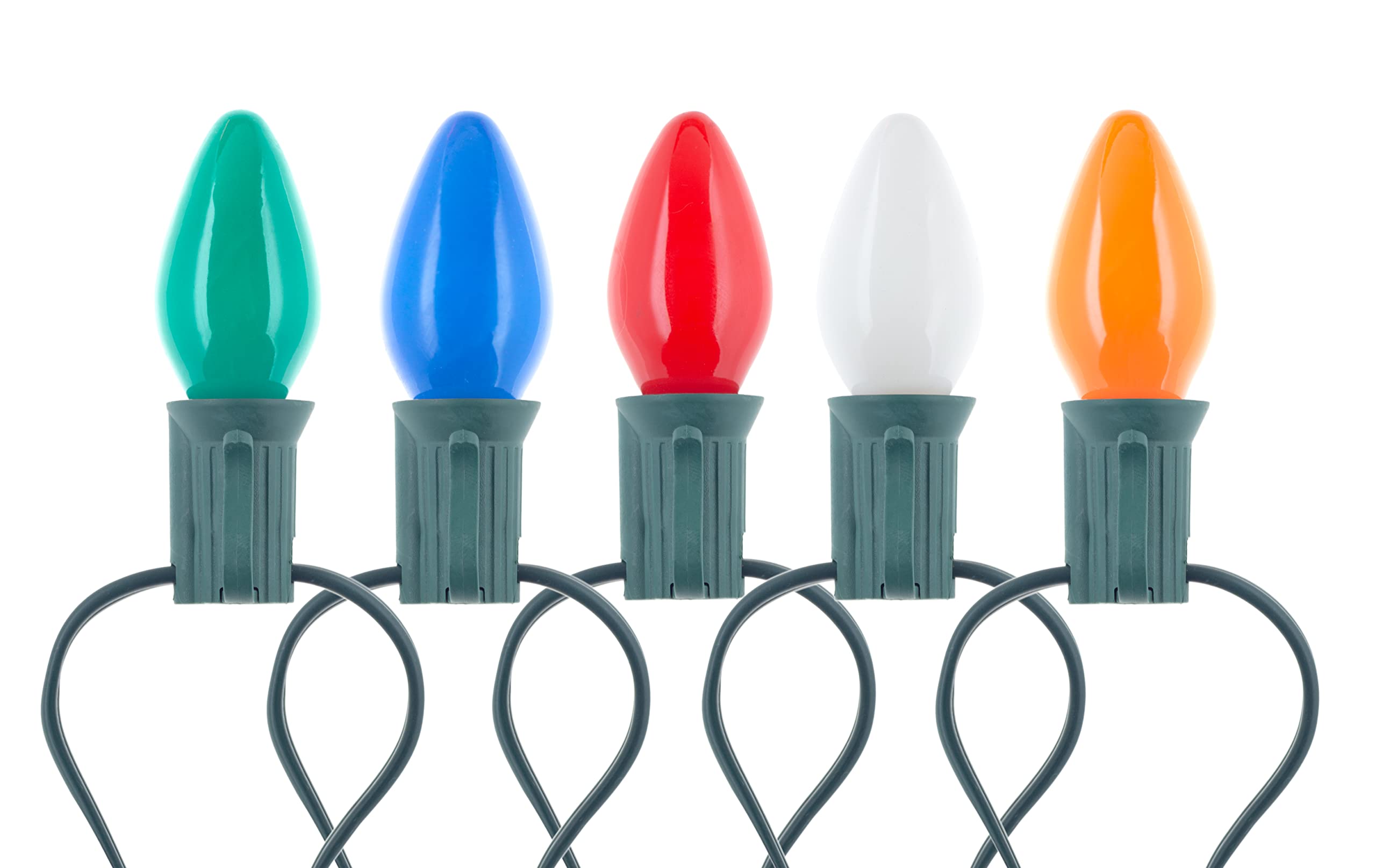 25-Pack C7 Multicolor 7-Watt Christmas Light Bulbs, Ceramic Base, Extended Life