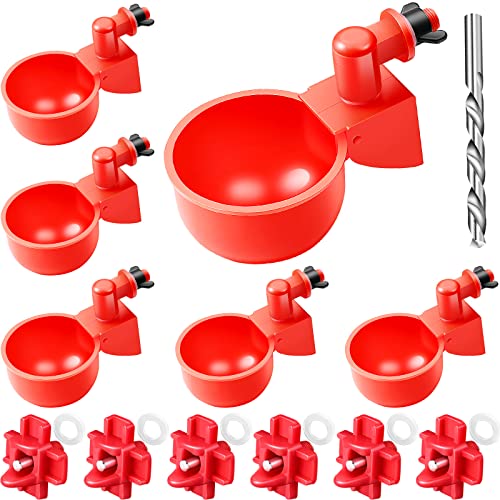 6 Chicken Water Cups and 6 Chicken Waterer Nipples with Drill Bit,Chicken Water Feeder Set,Automatic Filling Poultry Drinking Bowl for Chicken Duck Turkey Geese Quail