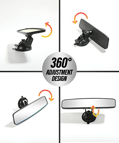 ESEWALAS Suction Cup Rear View Mirror,Anti-Glare HD Car Interior Rearview Mirror with Adjustable Suction Cup,Universal Thickened Inside Rearview Mirror, Car Mirror for RV Marine Auto (White)