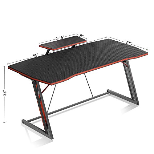 DESINO Gaming Desk 55 inch PC Computer Desk, Home Office Desk Gaming Table Z Shaped Gamer Workstation with Cup Holder and Headphone Hook, Black
