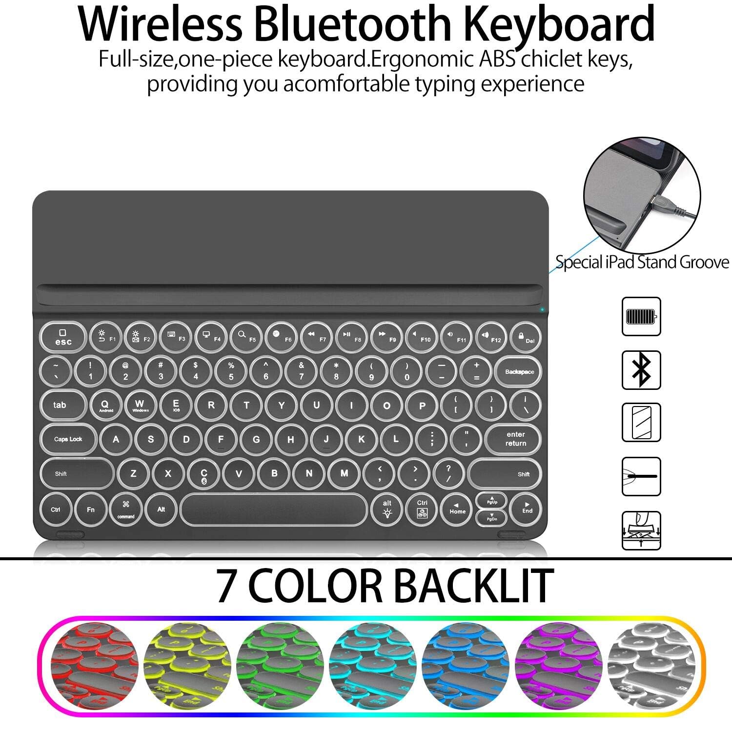 New iPad Pro 12.9 2022 6th Gen/5th Gen 2021/2020 4th Gen/2018 3rd Gen Keyboard Case -7 Colors Backlit Detachable Keyboard Slim Folio Smart Cover for iPad Pro 12.9"[Support Apple Pencil Charging]-Black
