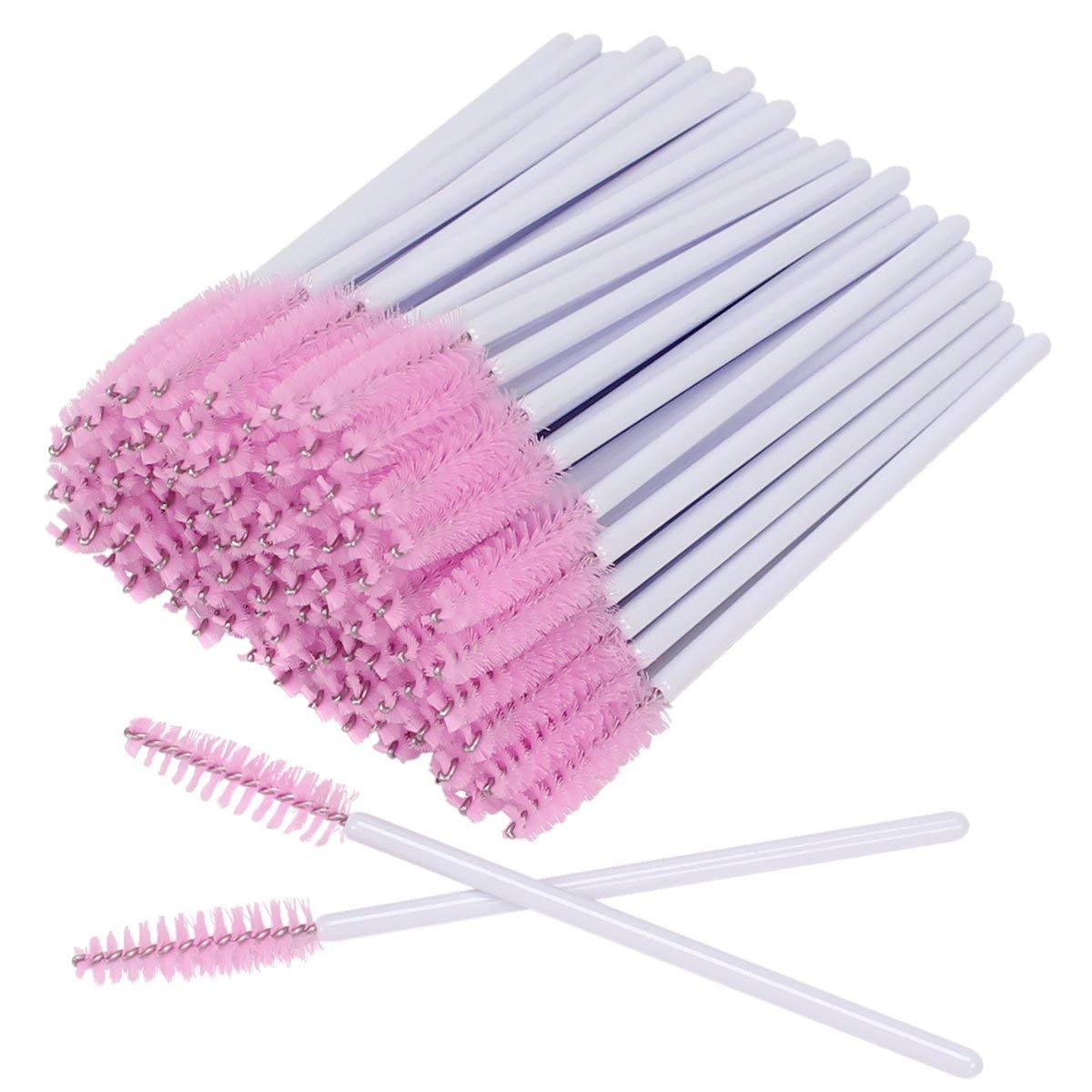AKStore 200 PCS Disposable Eyelash Brushes Mascara Wands Eye Lash Eyebrow Applicator Cosmetic Makeup Brush Tool Kits (White-Pink)