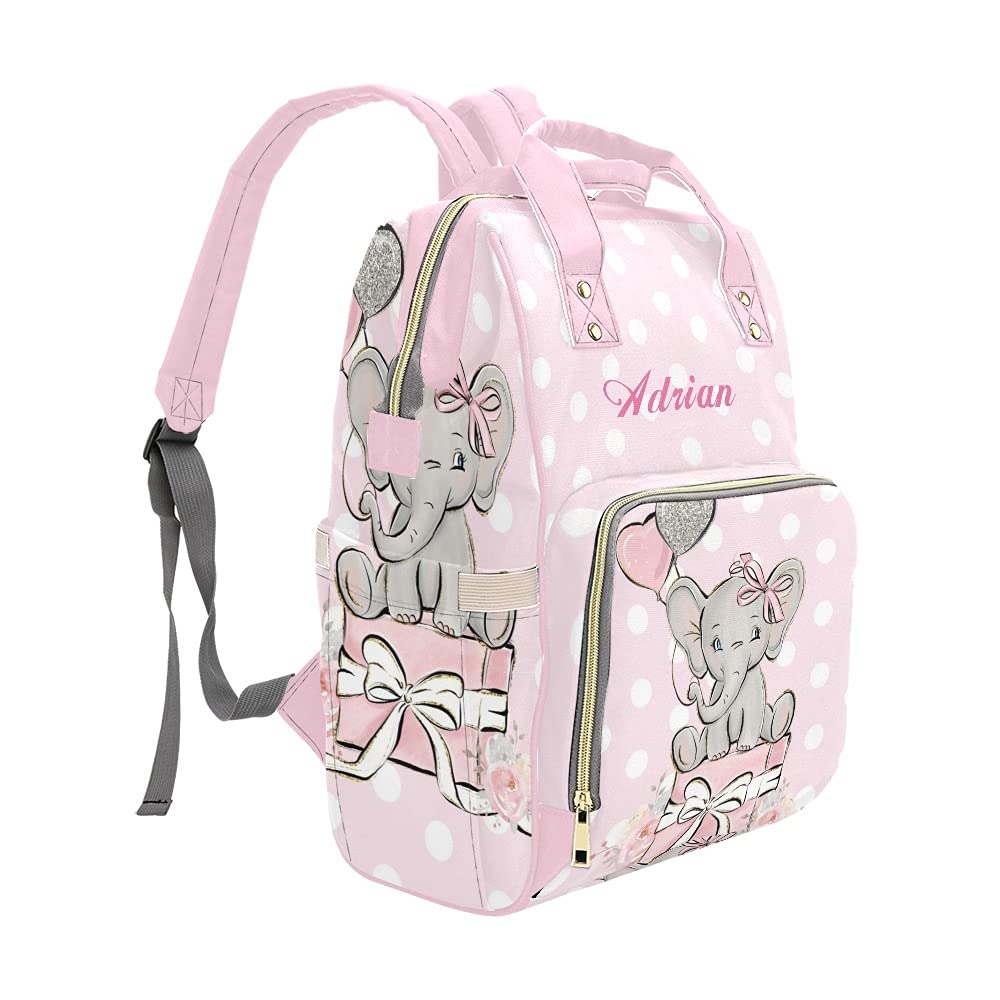 XOZOTY Personalized Elephant Diaper Bag Backpack with Name Custom Nursing Baby Bags Shoulders Travel Bag Daypack