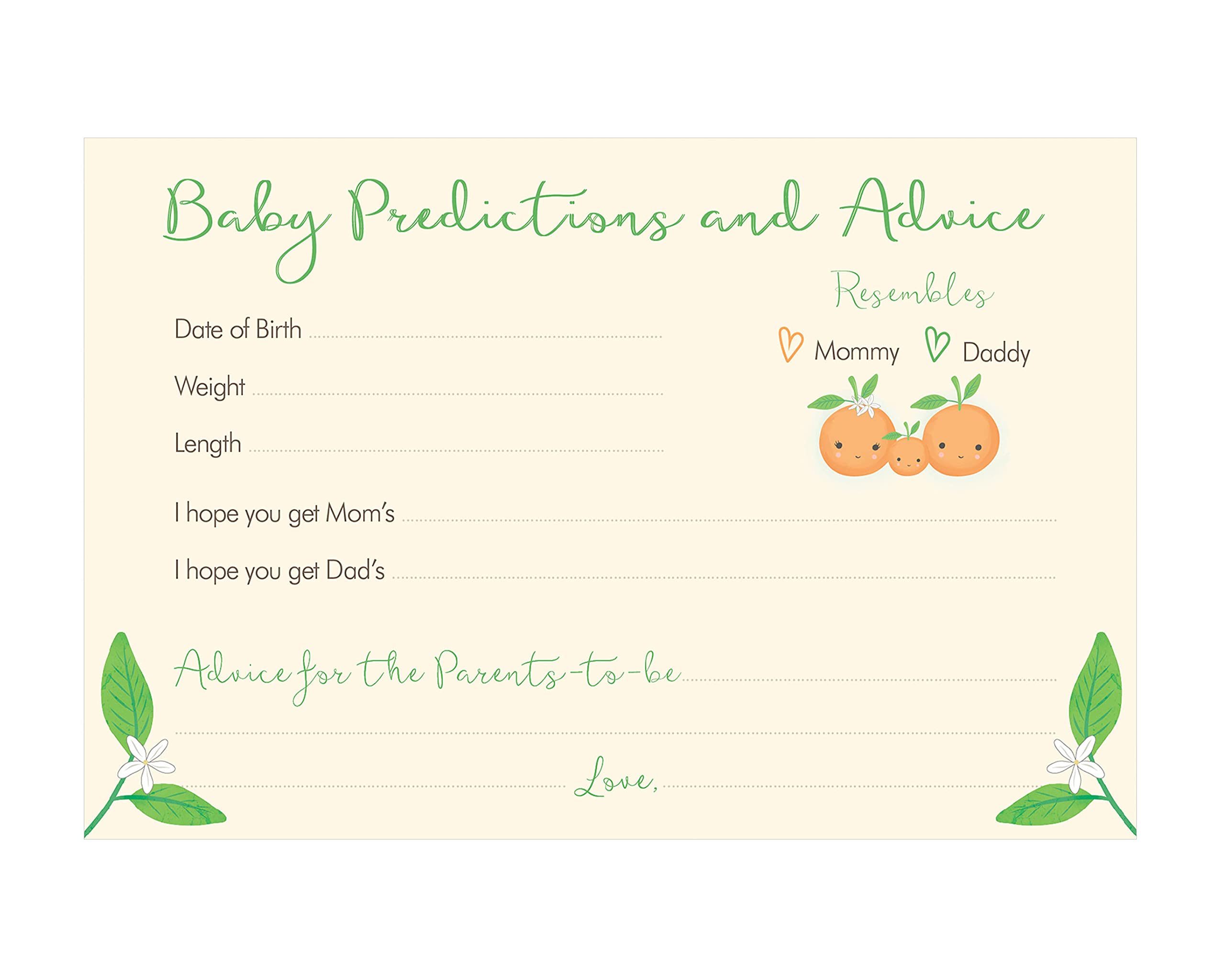 Oh My Baby Shower, Little Cutie Predictions and Advice Baby Shower Cards 24 count, orange, green, cream, white