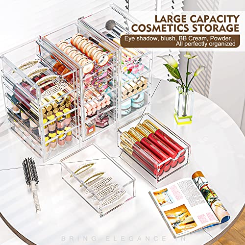 Desk Organizers And Accessories With 13 Drawers, Office Desktop Drawers, Plastic Makeup Organizer Containers Bins With Drawers Desk Organization, Bathroom Organizers Storage Case Box Cube, Pack of 3