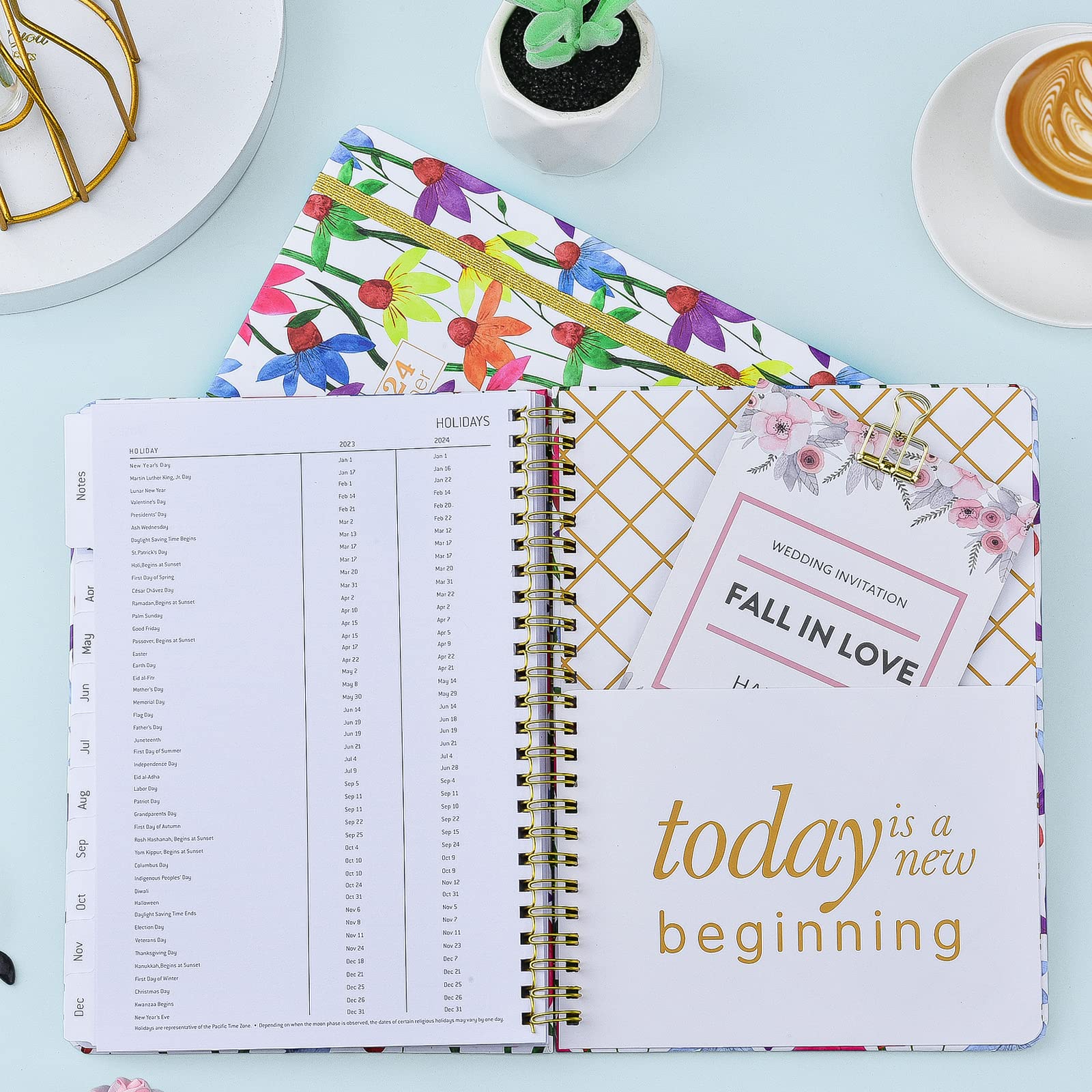 2024 Monthly Planner/Monthly Calendar - Daily Weekly Monthly Planner with Tabs, 8.5" x 6.4", Elastic Closure, Inner Pocket, Floral Agenda Organizer
