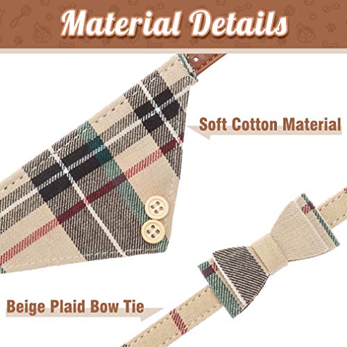 EXPAWLORER Dog Collar and Leash Set - Classic Plaid Dog Bow Tie and Dog Bandana Collar with Bell, Dog Leash Tangle Free, Adjustable Collars for Small Medium Large Dogs Cats, Holiday Ideal Gift
