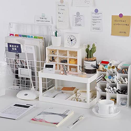 Desktop Storage Rack,2 Layers Large Capacity Stackable Cosmetic Organizer Drawers, Ideal for Desk optimization, Cosmetic Storage, Student Stationery Organization,Suitable for Office, Study, Makeup.