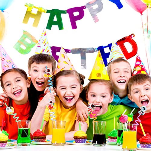 32pieces Kids Drinking Straws Reusable Outer Space Theme Kids Party Straws for Theme Party Crazy Straw(Astronauts)